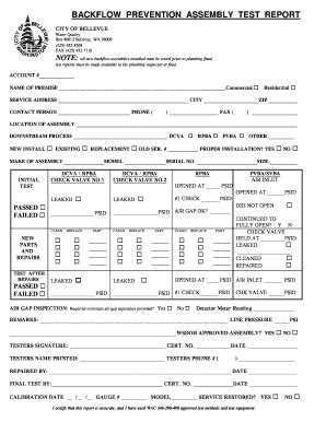 Fillable Online Backflow Test Form City Of Bellevue Fax Email Print