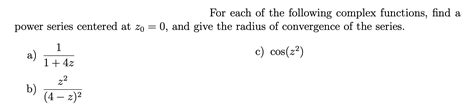 solved for each of the following complex functions find a