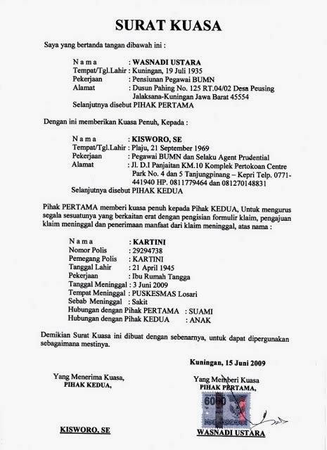 Surat Kuasa Pengertian Fungsi Bagian Unsur Jenis Dan Contoh Surat