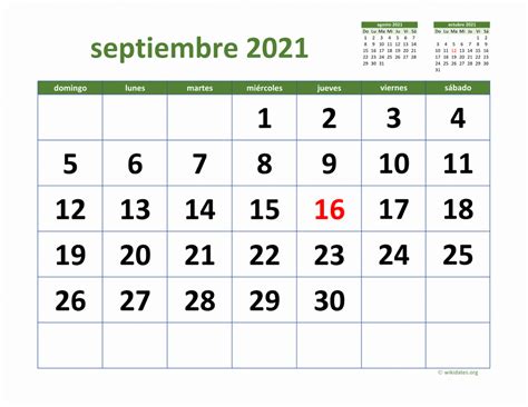 Calendario Septiembre 2021 de México WikiDates org