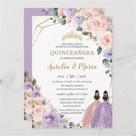 Quincea Era Lilac Blush Floral Rose Gold Twins Quinceanera