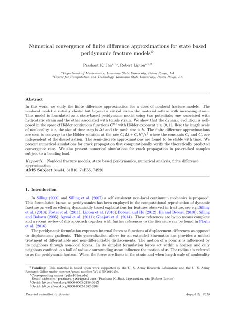 pdf numerical convergence of finite difference approximations for state based peridynamic