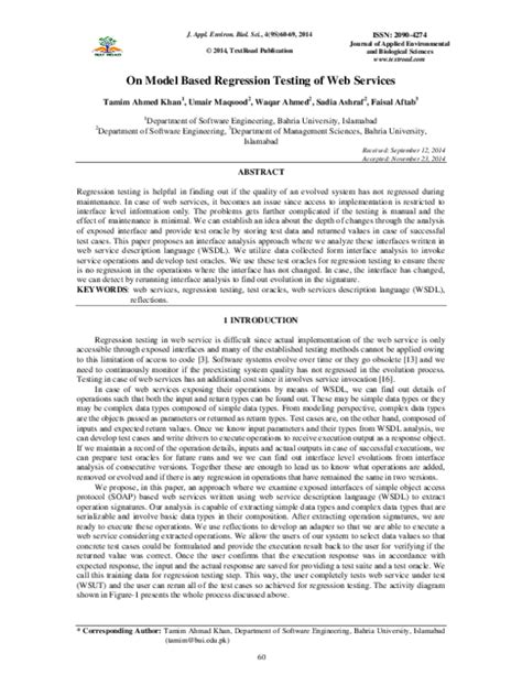 pdf on model based regression testing of web services sadia ashraf and tamin khan