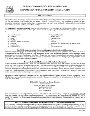 Fillable Online Phila Employment Discrimination Intake Form Docx