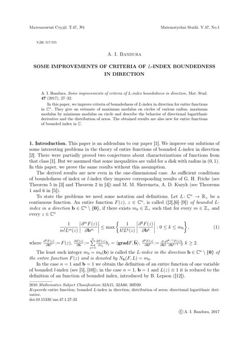 pdf some improvements of criteria of l index boundedness in direction
