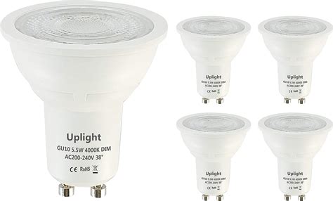 Uplight Dimmable GU10 LED Bulbs Natural White 4000K 5 5W Equivalent 50W