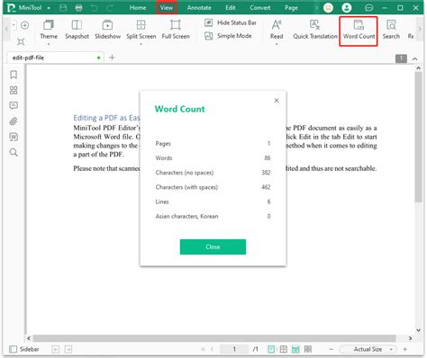 how to do a word count in pdf file with minitool pdf editor