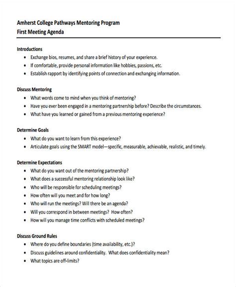 Mentor Meeting Agenda Template