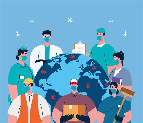 Persone Lavoratori Con Maschere Da Lavoro E Disegno Vettoriale Mappa