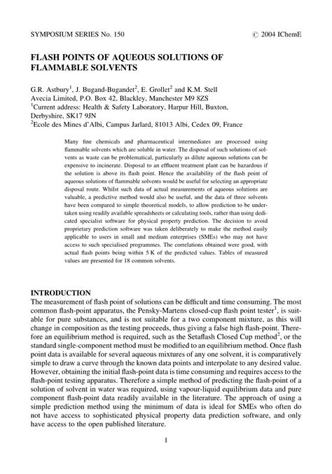 flash points of aqueous solutions of flammable solvents docslib
