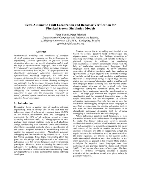 semi automatic fault localization and behavior verification for physical system simulation models