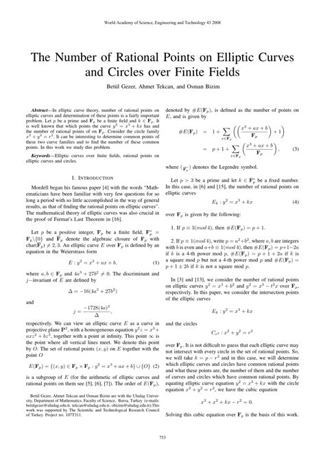 pdf the number of rational points on elliptic curves and circles over finite fields