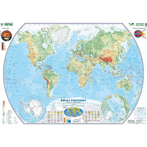 MAPA ŚCIENNA ŚWIATA FIZYCZNA 1 28 000 000 140x100 cm Pomoce