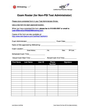 Fillable Online Exam Roster For Nonpsi Test Administrator Please