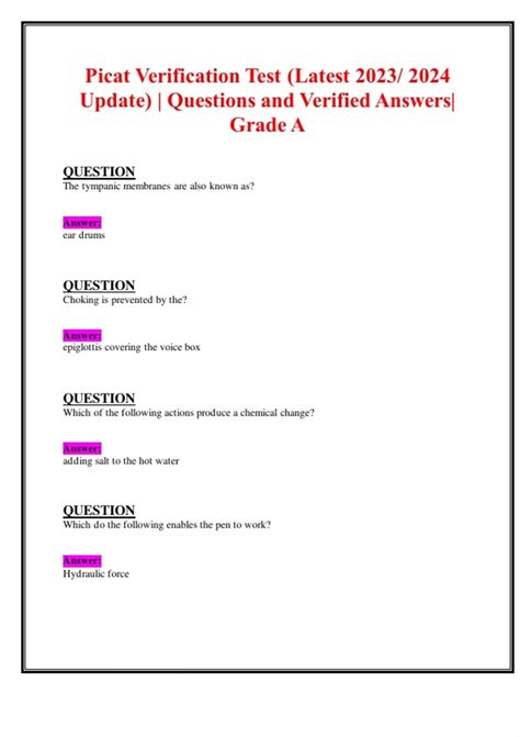 Picat Verification Test Latest 2023 2024 Update Questions And