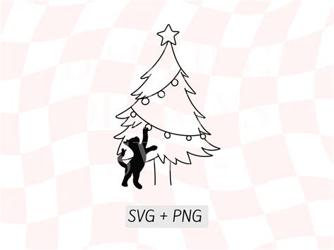 Cat Knocking Over Christmas Tree SVG Kitten Playing With Cmas Etsy