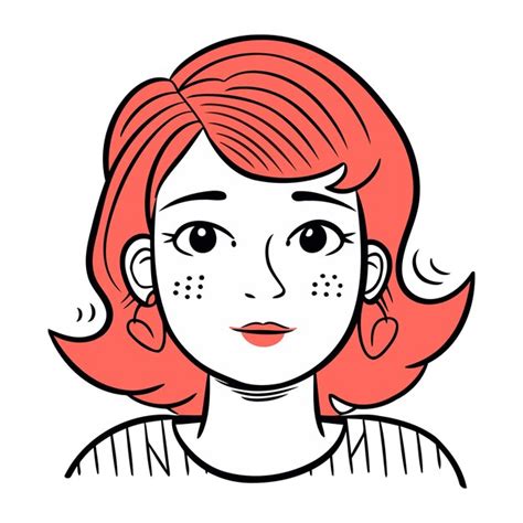 Ilustração vetorial de uma garota cabelos ruivos e sardas Vetor