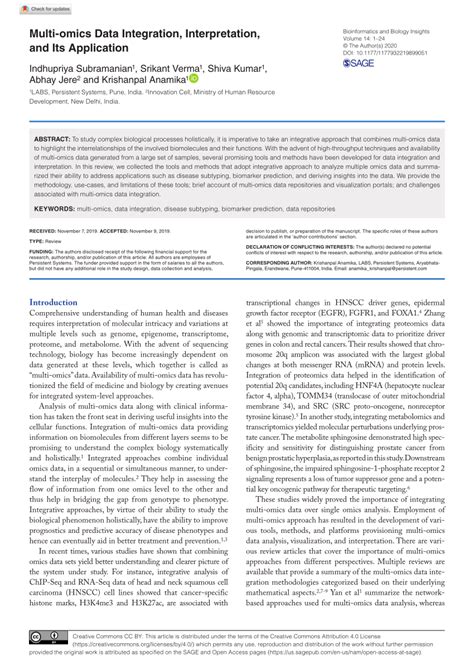 pdf multi omics data integration interpretation and its application