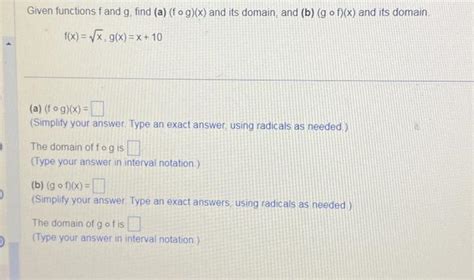 solved given functions f and g find a f∘g x and its