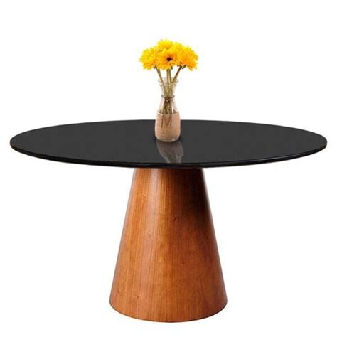 Mesa De Jantar Cone Redonda 140cm Em Laca 4 A 6 Lugares Preto E