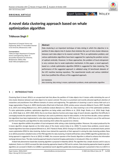 pdf a novel data clustering approach based on whale optimization algorithm