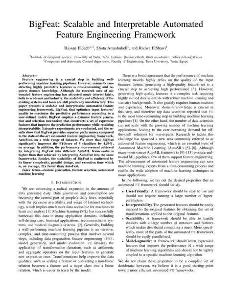 pdf bigfeat scalable and interpretable automated feature engineering framework