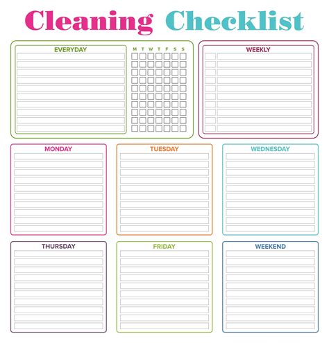 Printable Weekly Cleaning Checklist