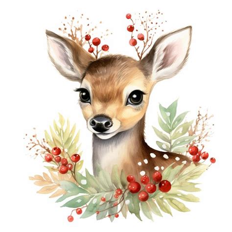 Premium AI Image There Is A Deer With A Wreath Of Berries On Its Head