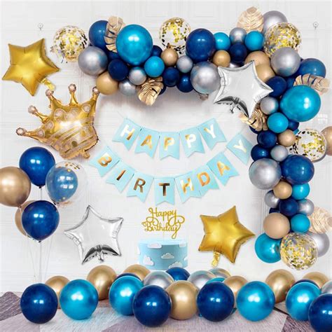 Decoração Da Festa De Aniversário Balão De Látex Ouro Azul Coroa Folha