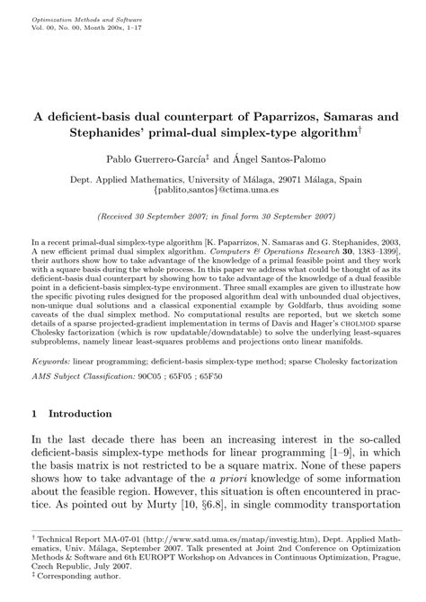 pdf a deficient basis dual counterpart of paparrizos samaras and stephanides primal dual