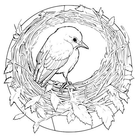 Un pájaro se sienta en un nido página para colorear para niños Vector