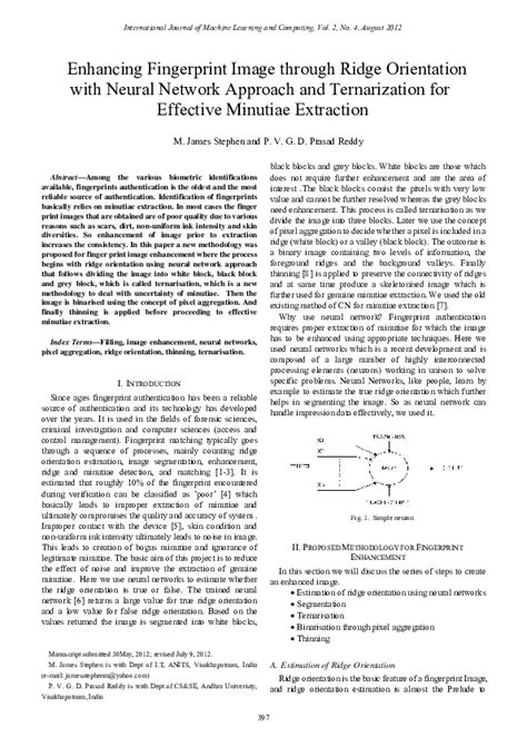 pdf enhancing fingerprint image through ridge orientation with neural network approach and