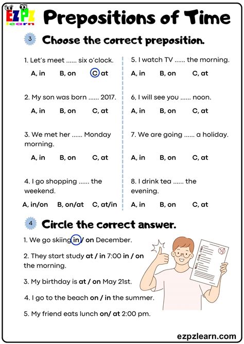 Prepositions Of Time Choose The Correct Preposition Bk Pdf Ezpzlearn