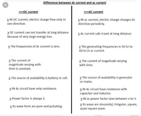 Differences Between Ac Current And Dc Current In Tabular Form Brainly In