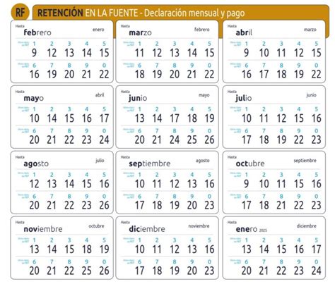 Calendario de Retención en la Fuente para el año 2024 en Colombia
