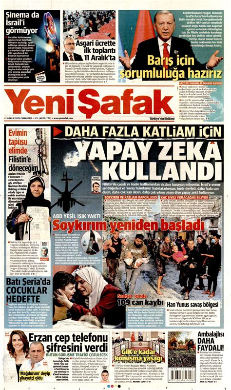 Yeni Şafak Gazetesi Yeni Şafak Manşet Oku Haberler 02 Aralık 2023