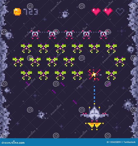 Space Arcade Game Level Retro Invaders Pixel Art Video Games And