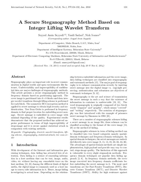 pdf a secure steganography method based on integer lifting wavelet transform amin seyyedi