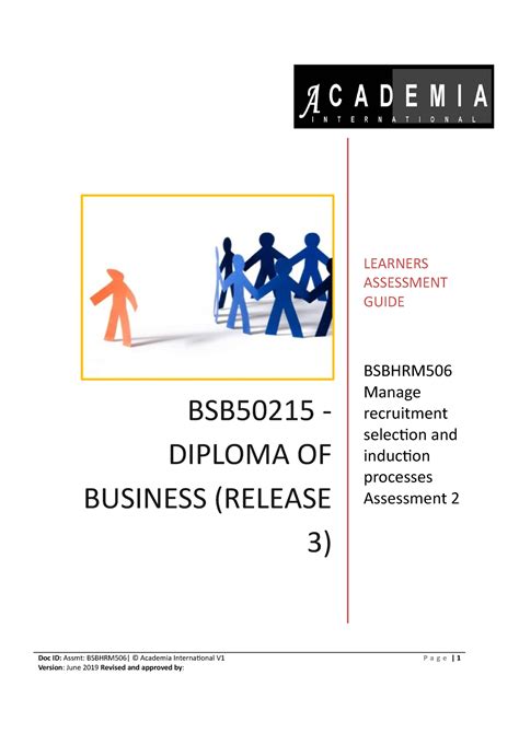 Bsbhrm 506 Assessment 2 July 2021 Term 2 BSB50215 DIPLOMA OF