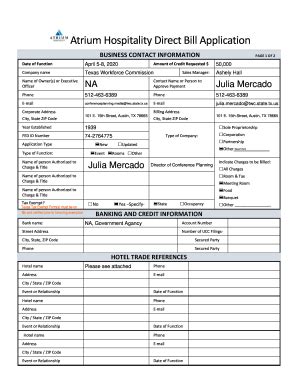 Fillable Online Atrium Hospitality Direct Bill Application Fax Email