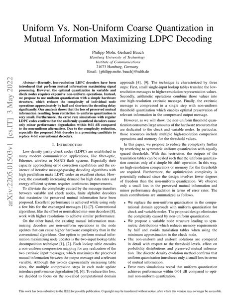 pdf uniform vs non uniform coarse quantization in mutual information maximizing ldpc decoding