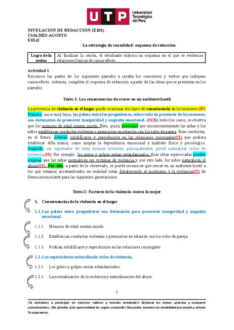 S S La Estrategia De Causalidad Esquema De Redacci N Material De