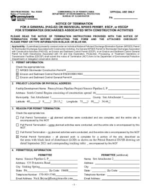 Fillable Online Files Dep State Pa INSTRUCTIONS FOR NOTICE OF