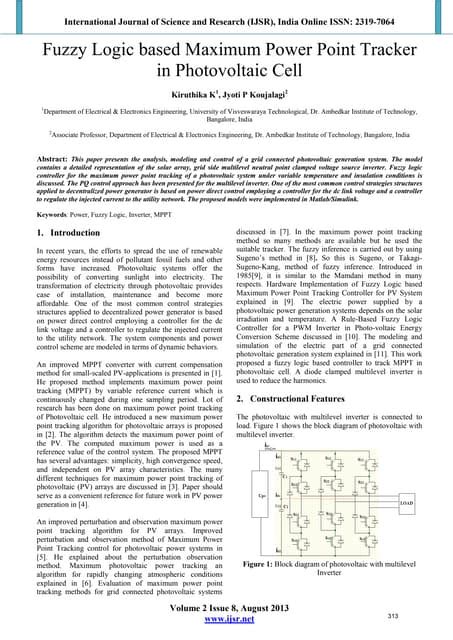 fuzzy logic based maximum power point tracker in photovoltaic cell pdf