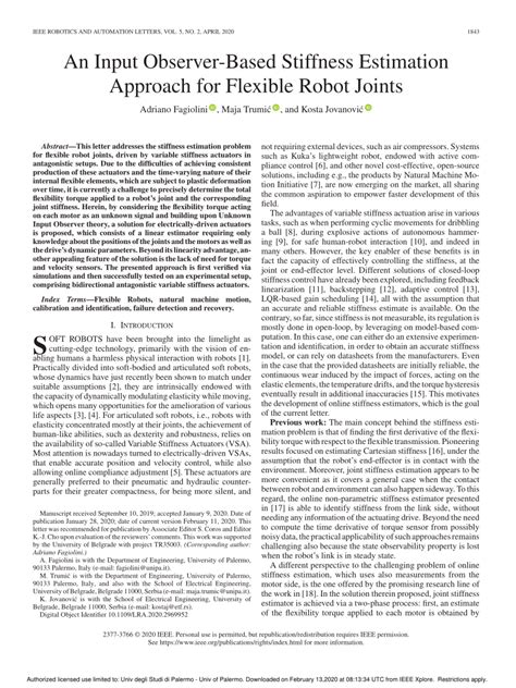 pdf an input observer based stiffness estimation approach for flexible robot joints