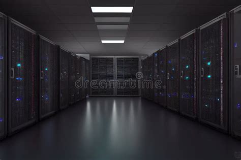 Dark Server Racks In Computer Network Security Server Room Data Center