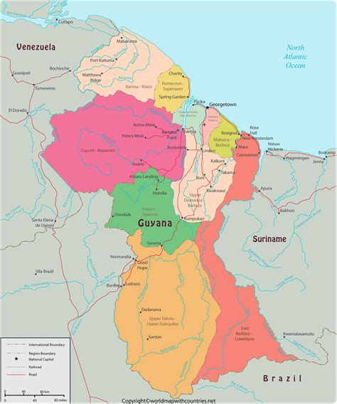 4 Free Printable Labeled And Blank Map Of Guyana In PDF World Map