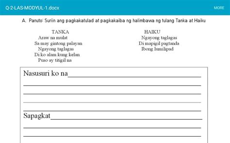 A Panuto Suriin Ang Pagkakatulad At Pagkakaiba Ng Halimbawa Ng Tulang