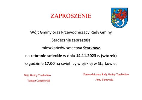 Zaproszenie na spotkanie sołeckie w Starkowie Gmina Trzebielino