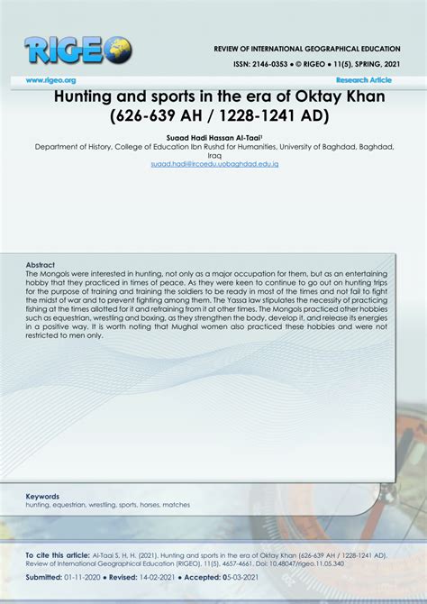 Pdf Hunting And Sports In The Era Of Oktay Khan Ah